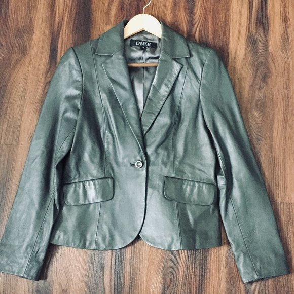 Kasper | Jackets & Coats | Kasper Dark Green Leather Blazer Jacket ...